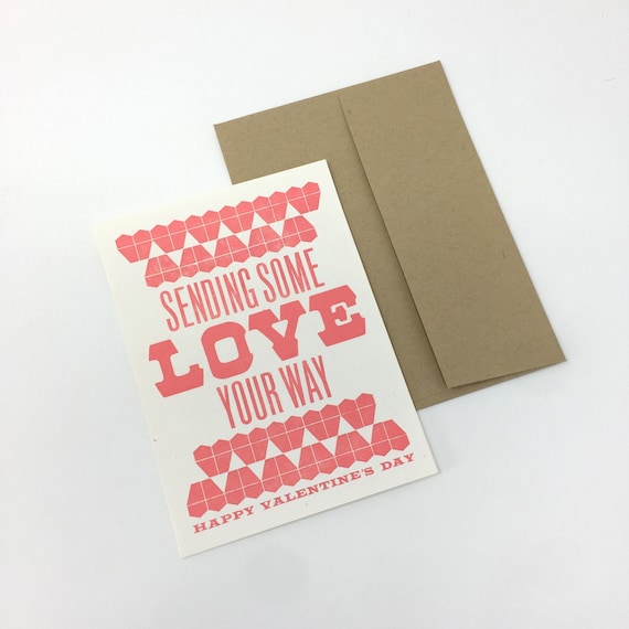 1 Pink SENDING Some LOVE YOUR Way Greeting Card Hand Printed | Etsy