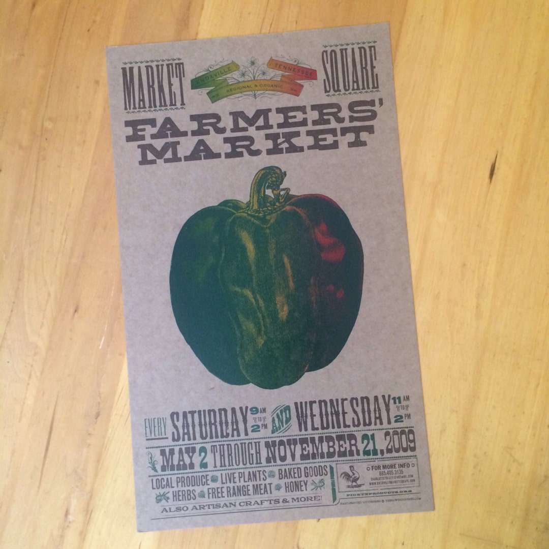 FARMERS MARKET Bell PEPPER, Hand Printed Letterpress Poster, Foodie Art ...