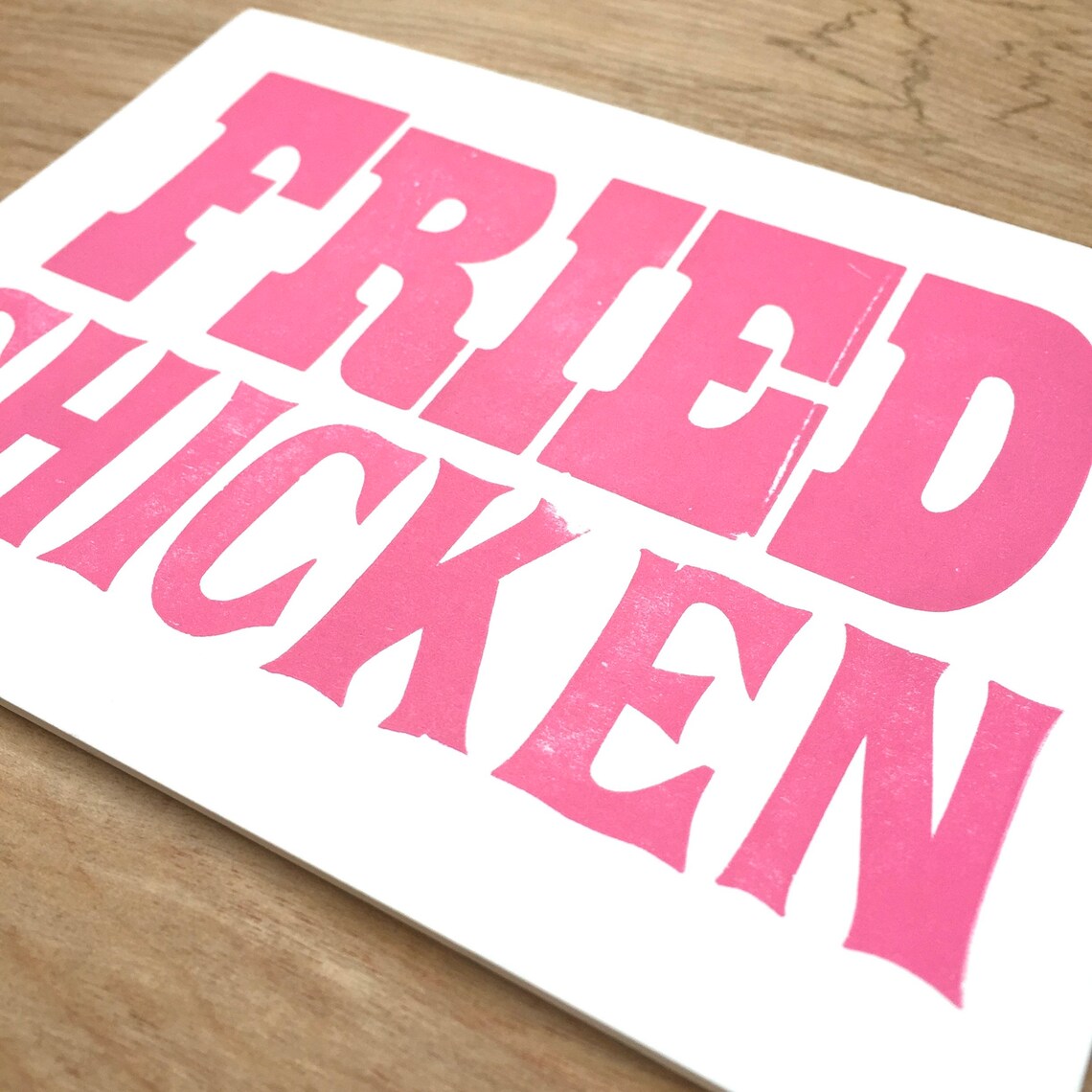1 Pink FRIED CHICKEN Greeting Card Letterpress Kitchen Art - Etsy