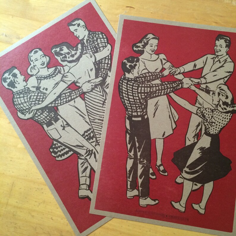 SQUARE DANCE Poster Hands Across RED Hand Printed | Etsy