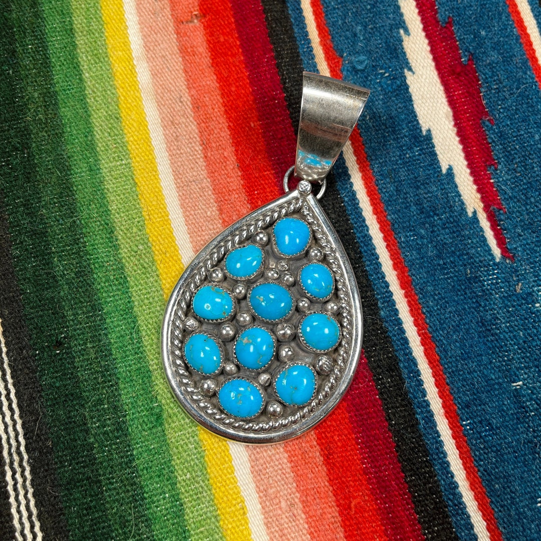 NAVAJO Kingman TURQUOISE Teardrop PENDANT Extra Large Bale Vintage ...