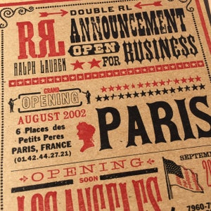 Ralph Lauren Double RL RRL Announcement Handmade Flyer Letterpress Wood ...