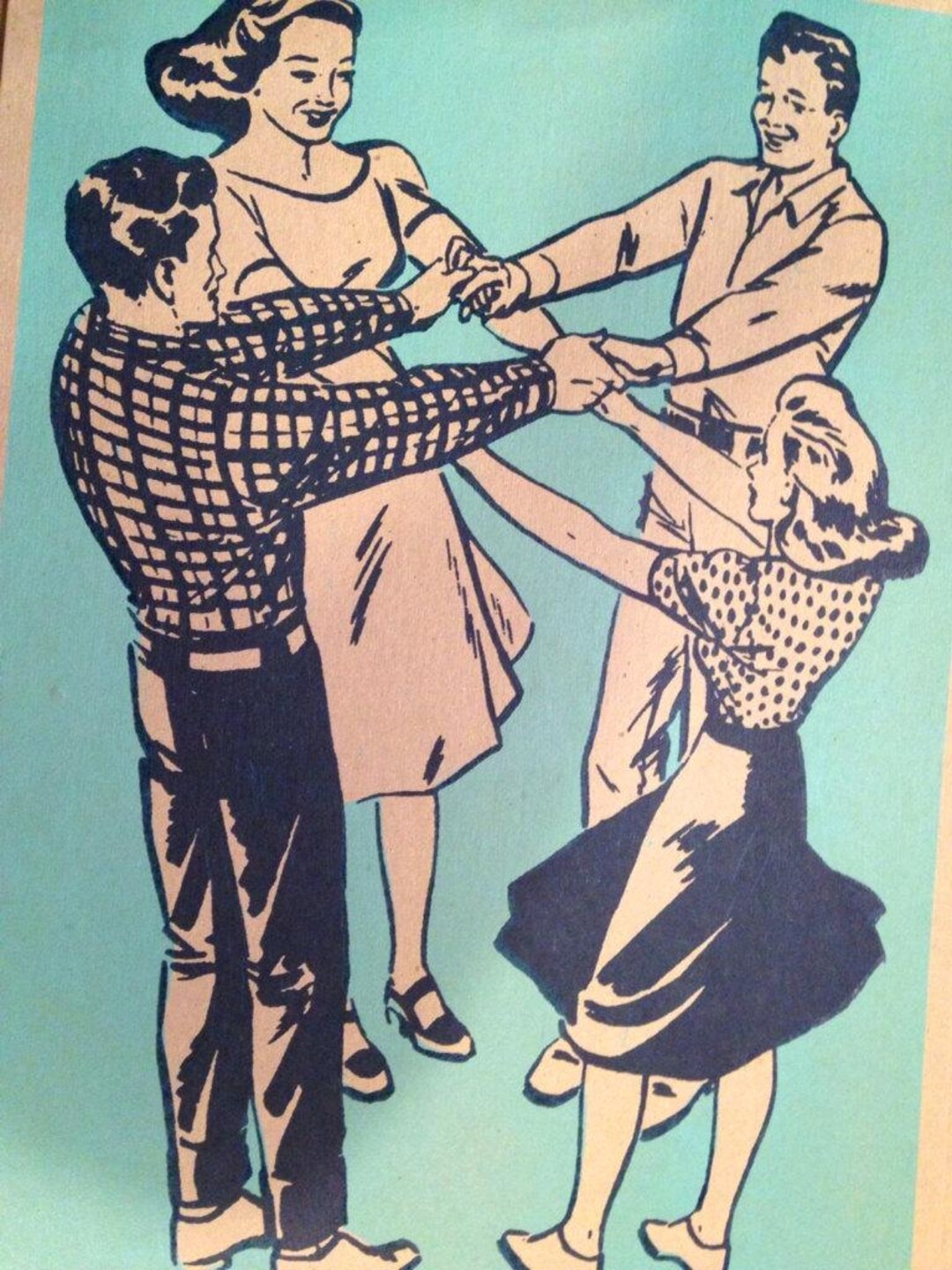 SQUARE DANCE Poster Hands Across Turquoise Hand Printed Letterpress ...