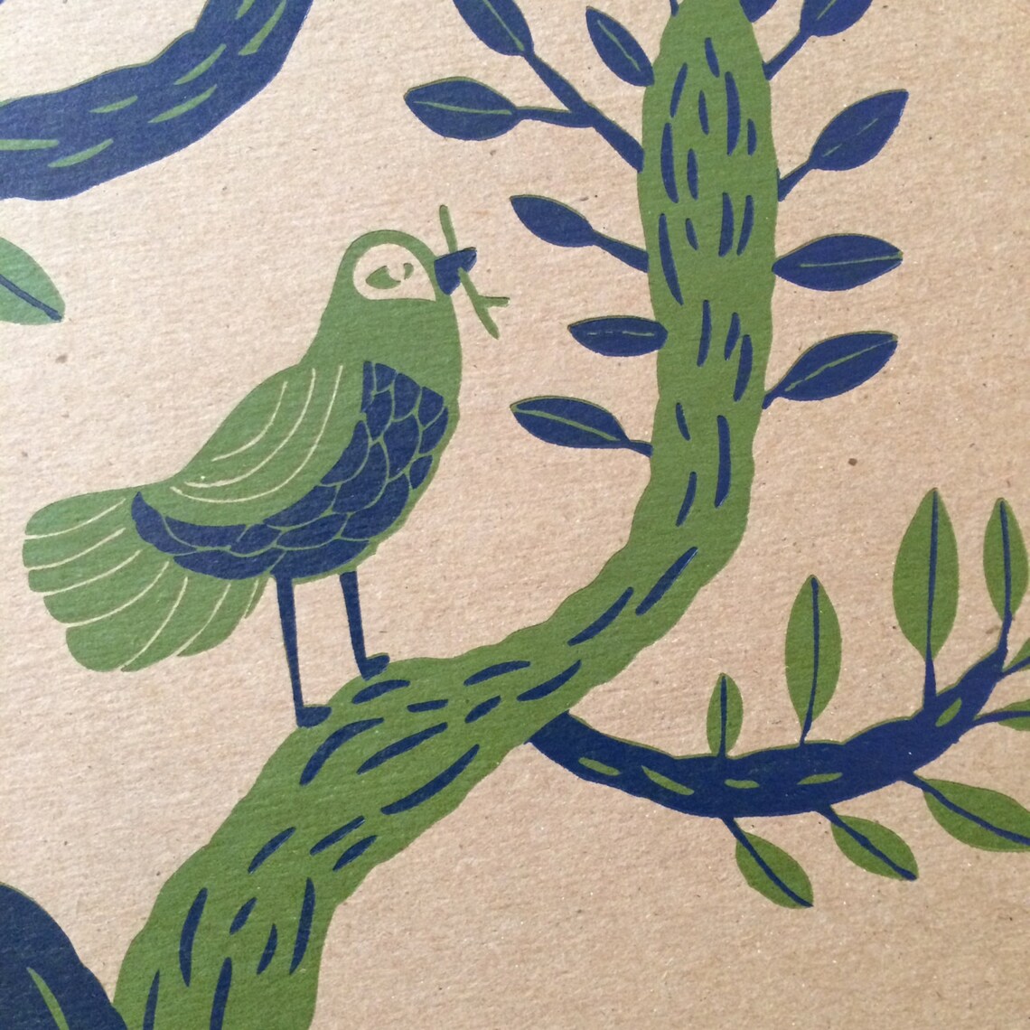 BIRDS in a TREE POSTER, Hand Printed Letterpress Print in Blue and ...