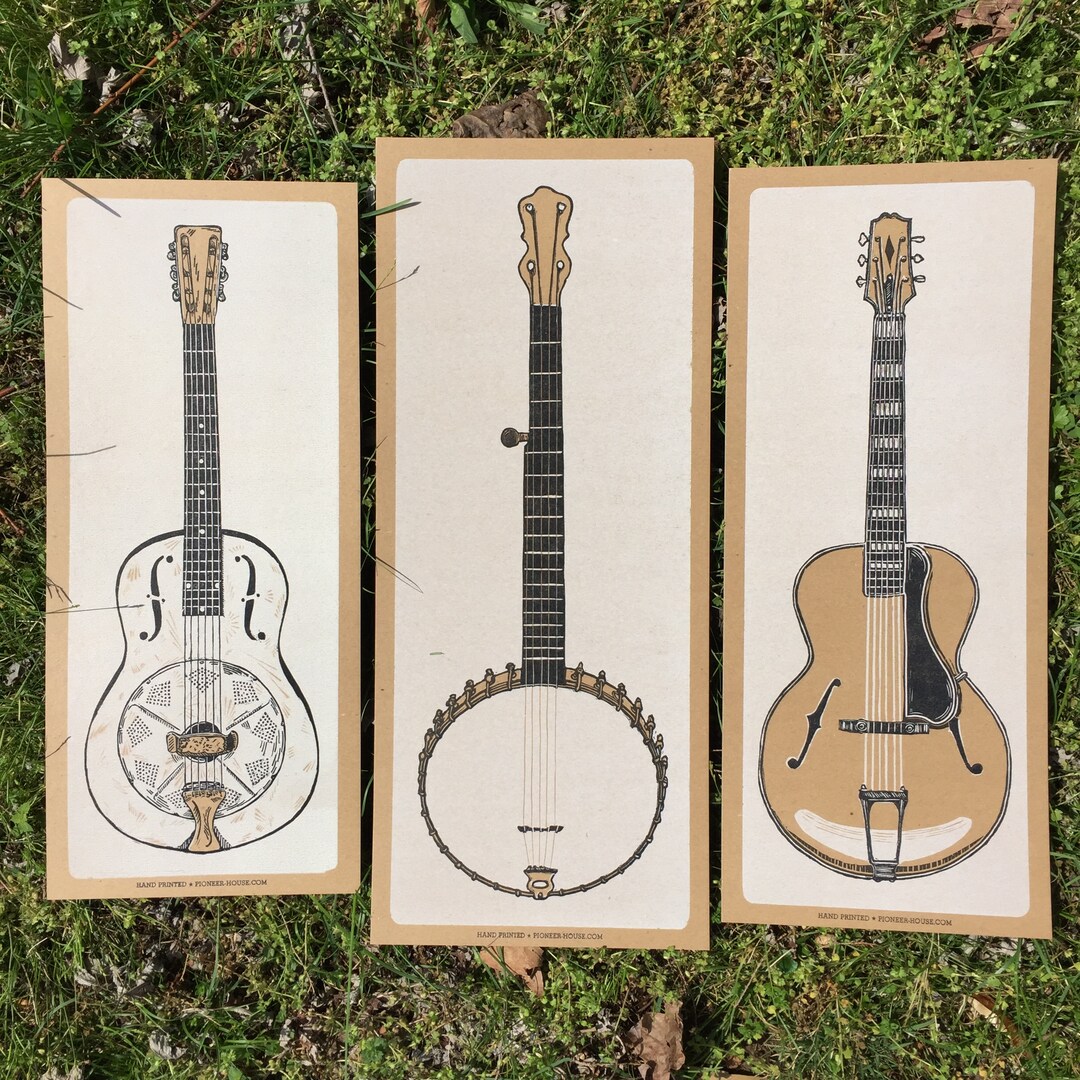 THREE INSTRUMENT PRINTS Hand Printed Letterpress Posters Dobro ...