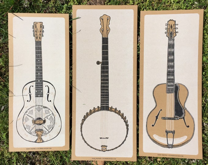 THREE INSTRUMENT PRINTS Hand Printed Letterpress Posters Dobro ...