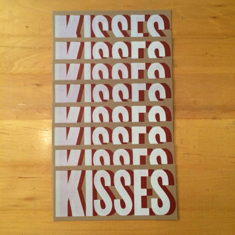 Valentines Day Cards, KISSES Letterpress Cards, Typography Cards, Kiss ...
