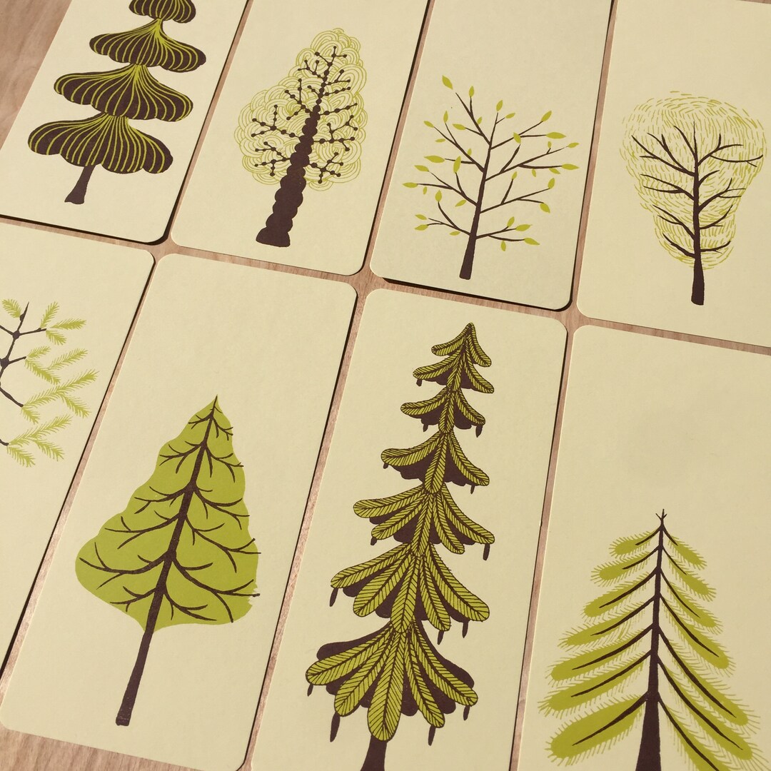 GREEN TREE CARDS Letterpress Prints Merry Christmas Tree Happy Holidays ...