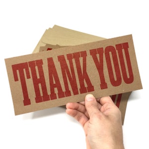 RED THANK YOU Hand Printed Letterpress Cards 8 #10 Pack, Antique Wood ...
