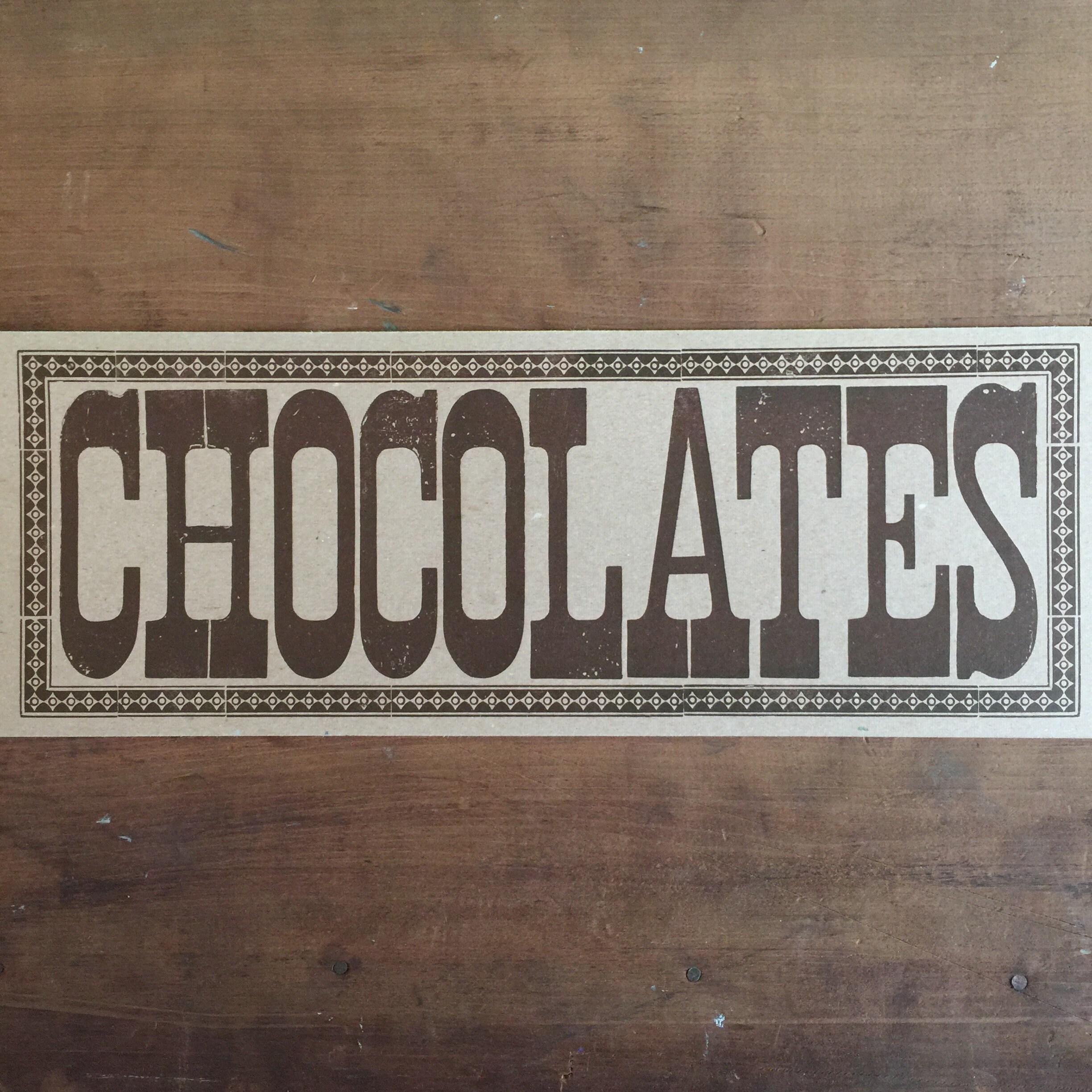 PAPER CHOCOLATES SIGN, Oversized Hand-printed Letterpress Postcard ...