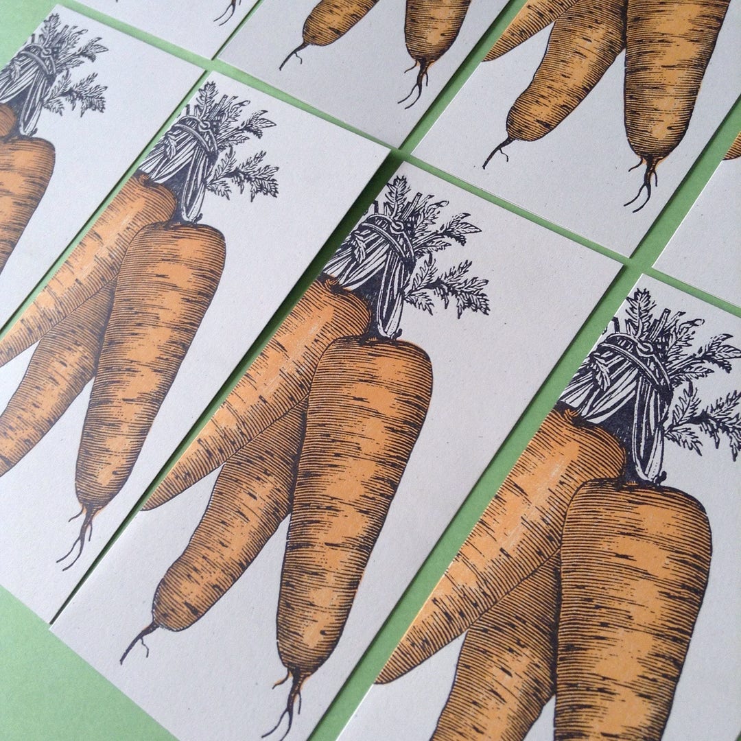 CARROT GREETING CARDS Gardening Letterpress Pack of 8 Farmers Market ...