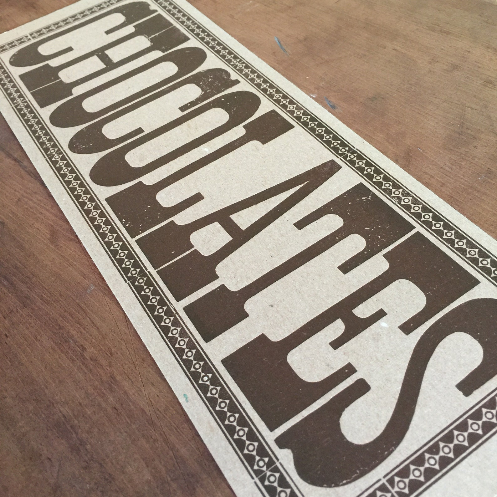 PAPER CHOCOLATES SIGN, Oversized Hand-printed Letterpress Postcard ...