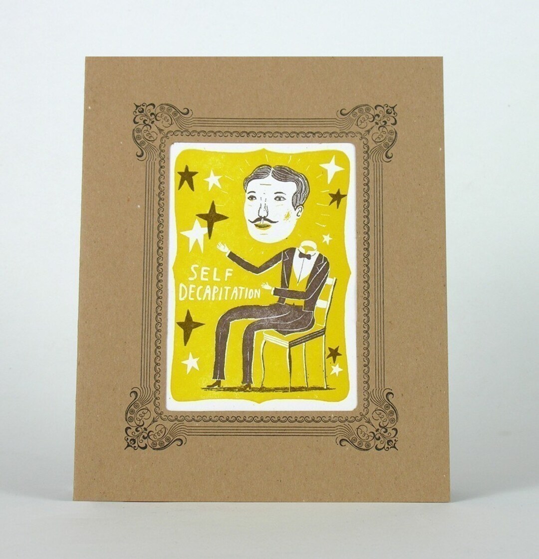 SELF DECAPITATION Halloween MAGICIAN Hand Printed Letterpress Print in ...