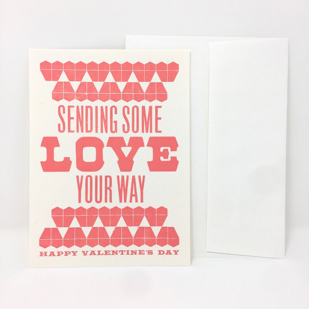 1 Pink SENDING Some LOVE YOUR Way Greeting Card Hand Printed ...