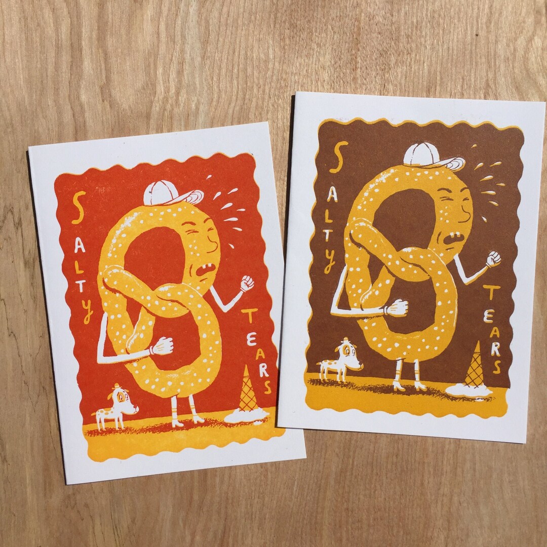2 PRETZEL CARNIVAL FOOD Greeting Cards, Letterpress, Framable Art ...