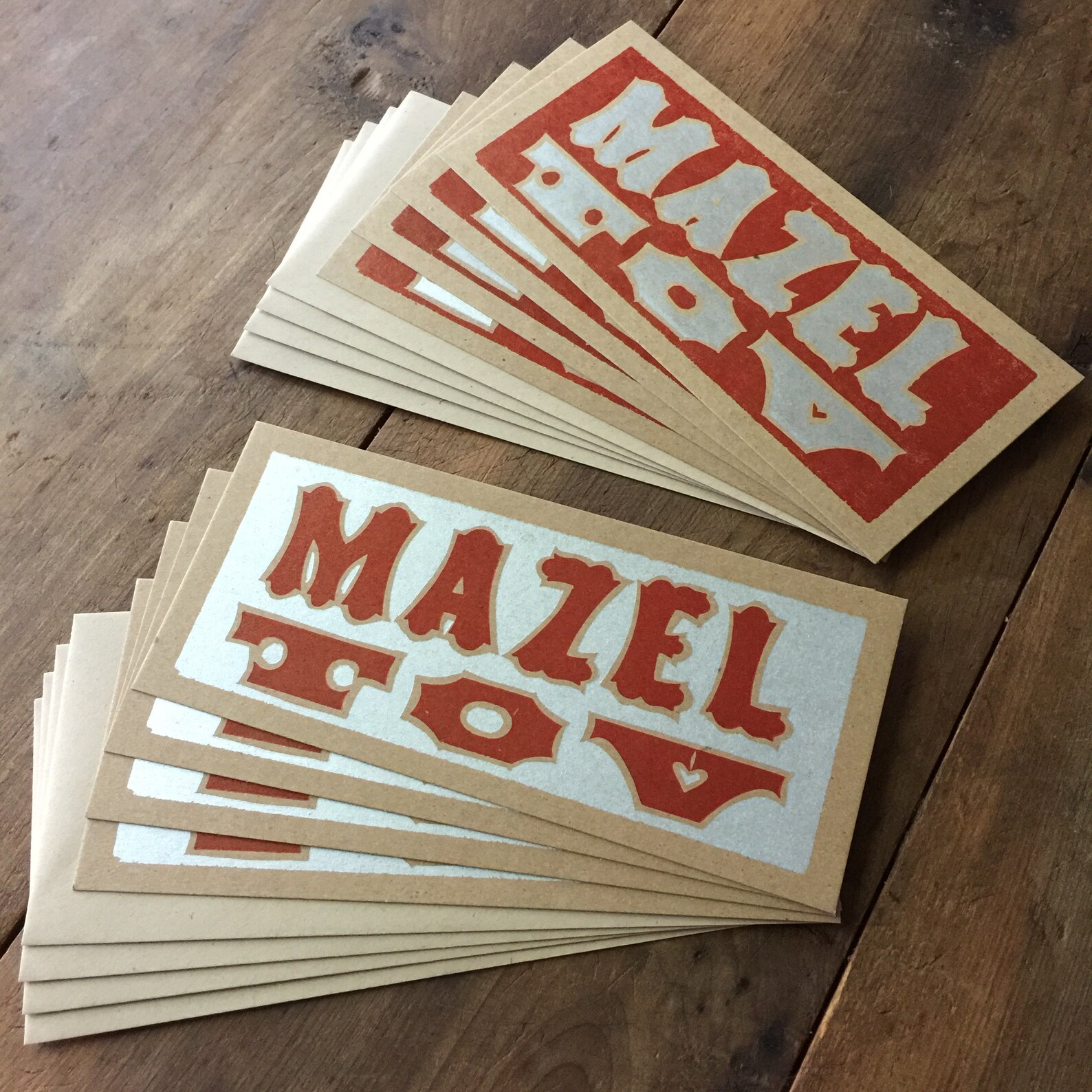 MAZEL TOV CARDS in Red and Silver - Hand Printed Letterpress Flat Cards ...