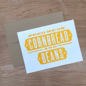 1 Yellow CORNBREAD and BEANS Greeting Card Letterpress Kitchen Art ...