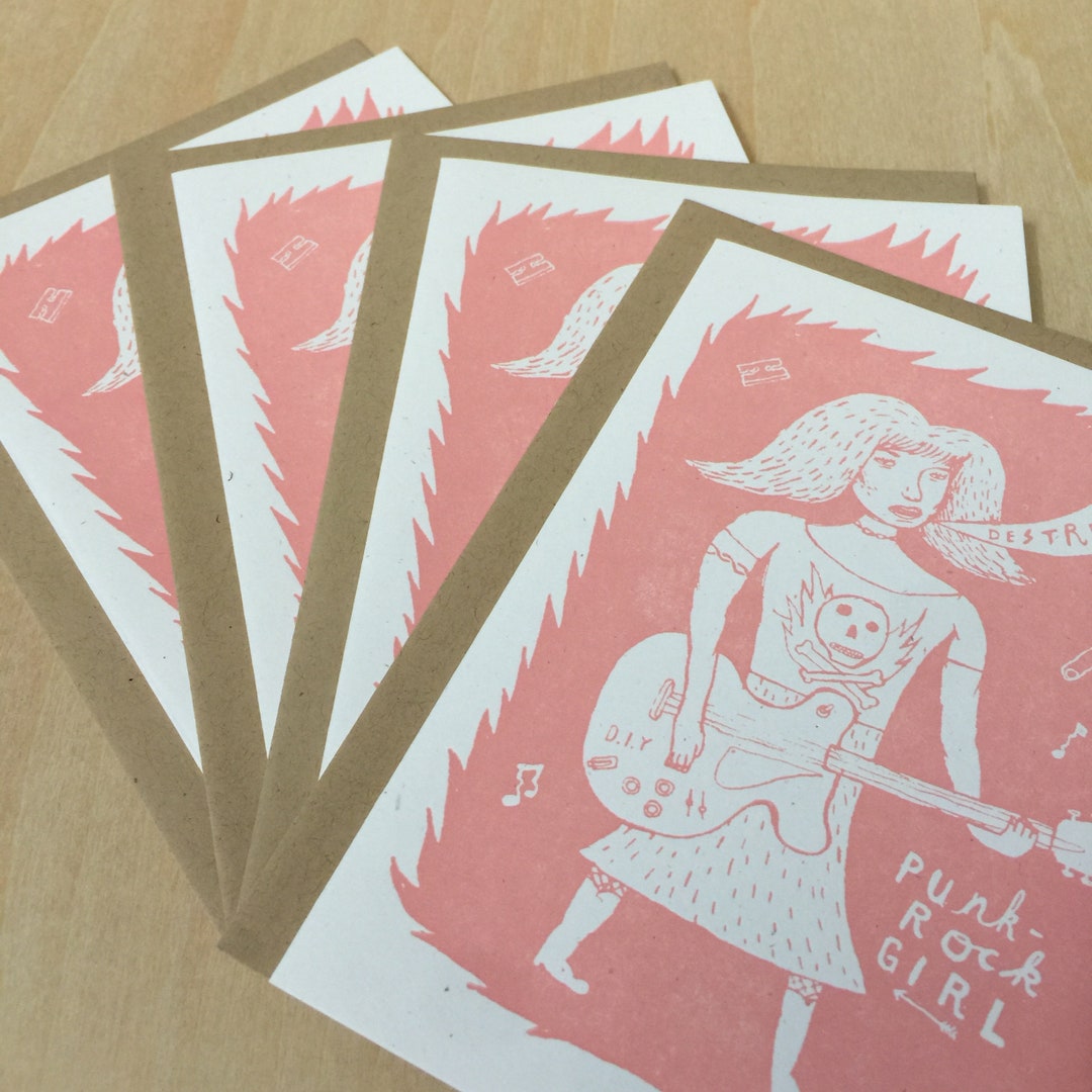 8 PUNK ROCK GIRL Greeting Cards, Letterpress Handprinted, Blank Cards ...