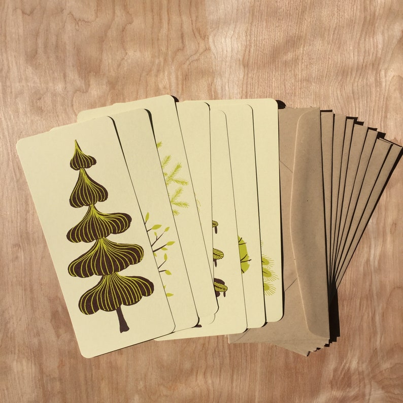 GREEN TREE CARDS Letterpress Prints Merry Christmas Tree Happy Holidays ...