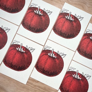 Set of 8 TOMATO Red GREETING CARDS, Hand Printed Letterpress, Folded ...