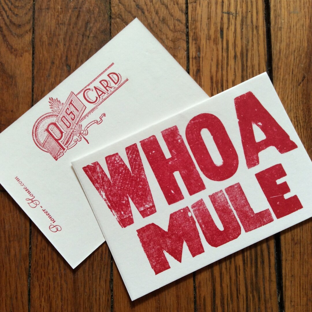 LOW WHOA MULE 6 Hand Printed Letterpress Mini Prints Postcard, Red Ink ...