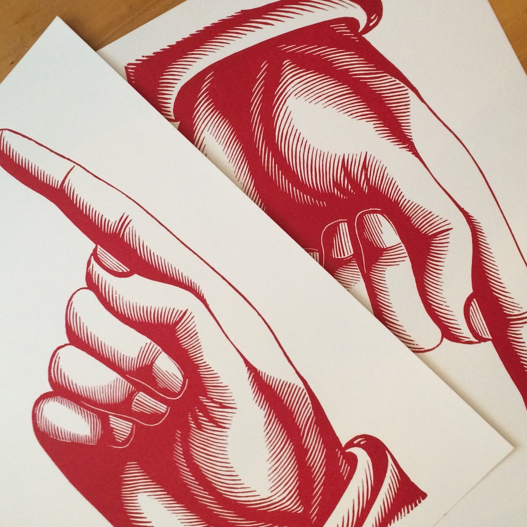 2 POINTING FINGER Posters Letterpress Prints Vintage Pointing Hand Sign ...