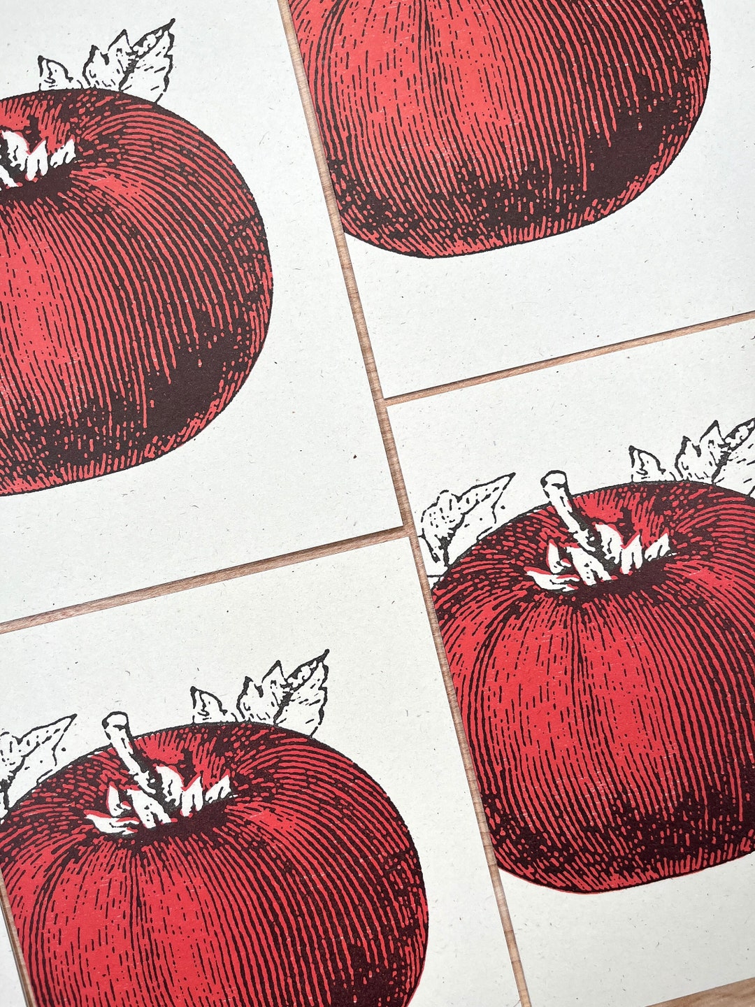 Set of 8 TOMATO Red GREETING CARDS, Hand Printed Letterpress, Folded ...