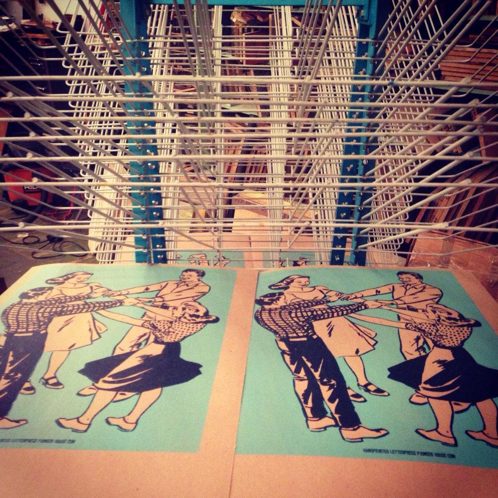 SQUARE DANCE Poster Hands Across Turquoise Hand Printed Letterpress ...