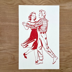 1 DANCING COUPLE Print, Handmade Square Dance Card, Dancers, Ballroom ...
