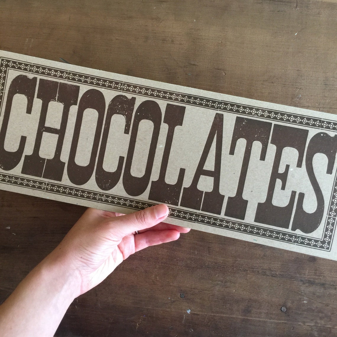 PAPER CHOCOLATES SIGN, Oversized Hand-printed Letterpress Postcard ...