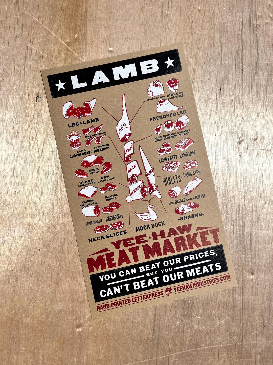 LAMB MEAT CUTS Poster, Hand Printed Letterpress Print, Leg of Lamb ...