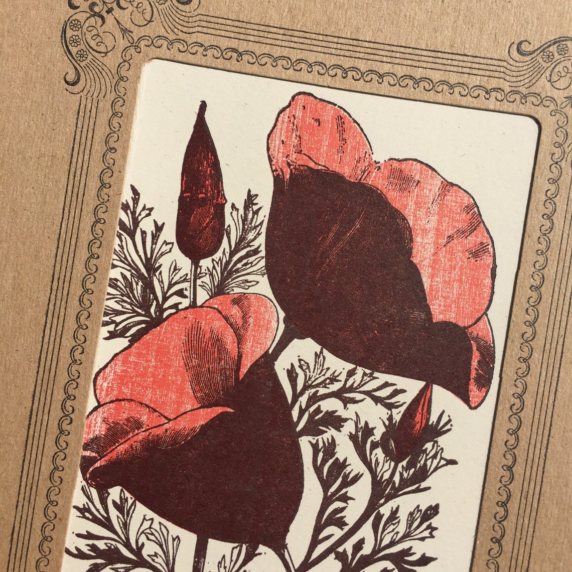 RED POPPY FLOWER Hand Printed Letterpress Print 8x10 in Kraft - Etsy