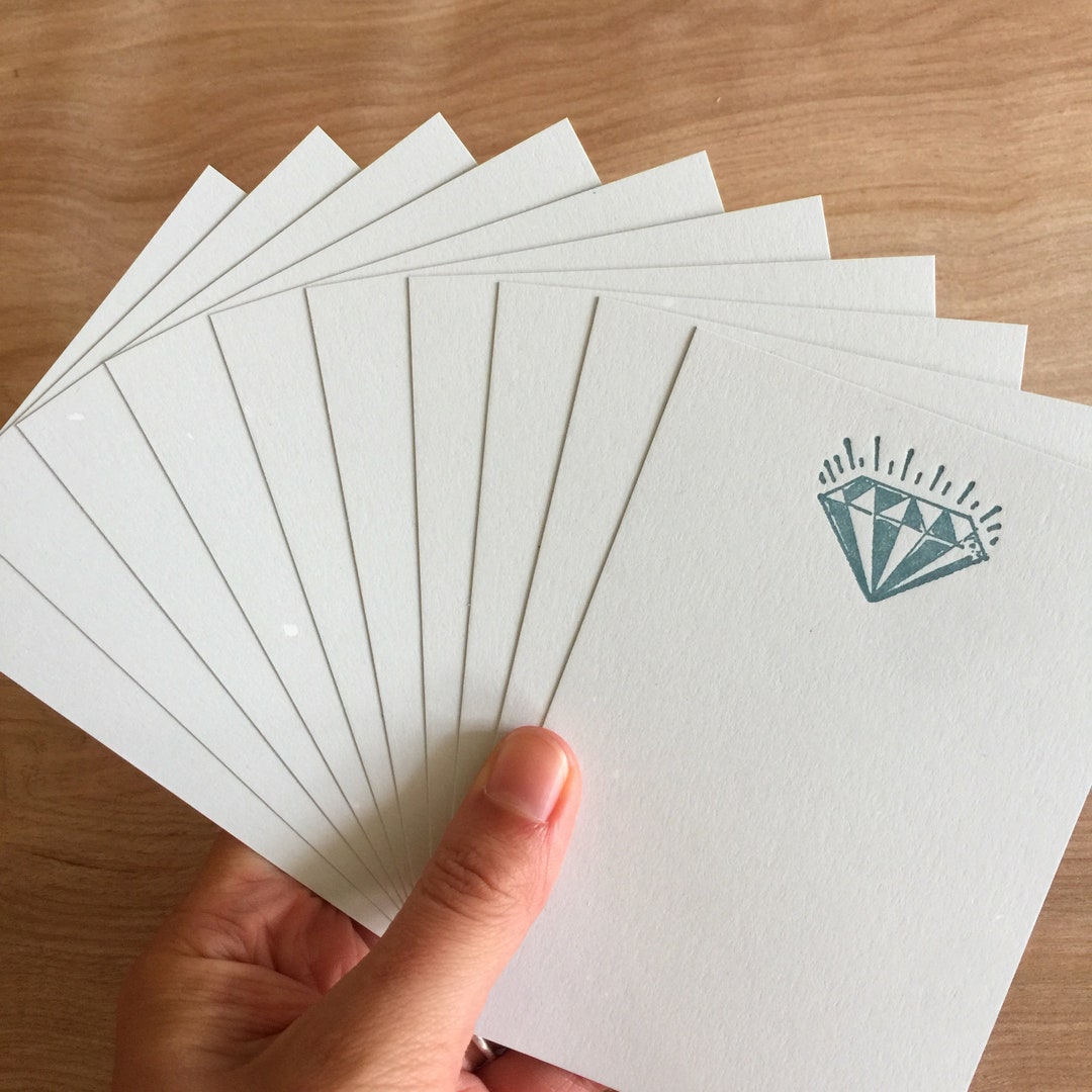 Diamond Sparkling Jewel Flat Note Cards, 10-pack, Hand-printed ...