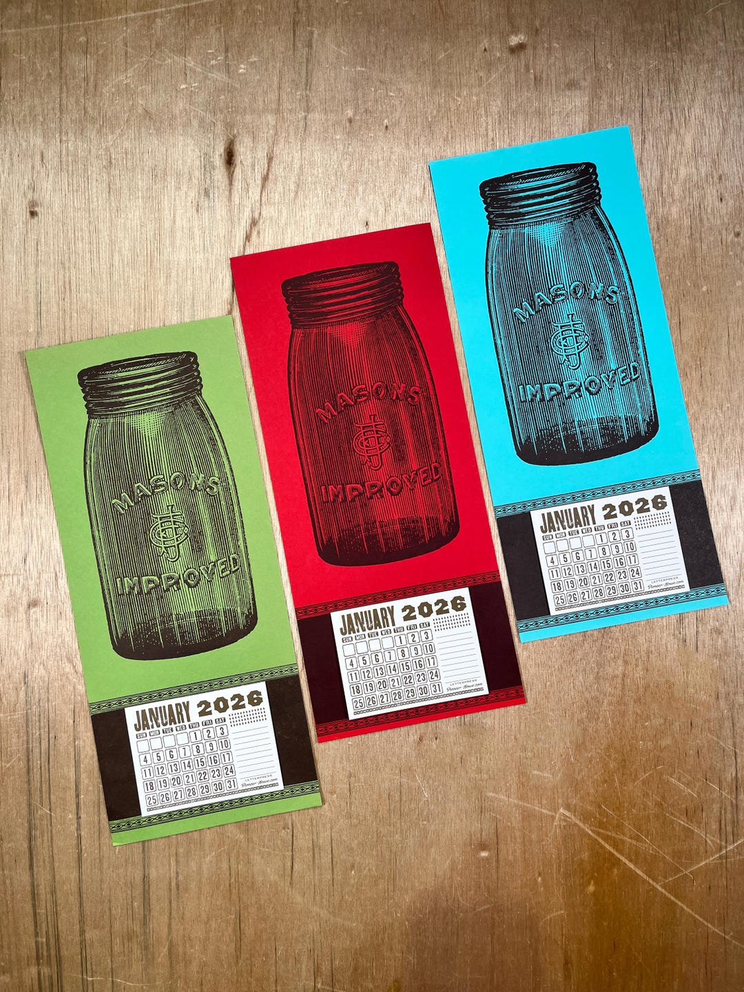 1 Calendar IMPROVED MASON JAR 2026 Hand Printed Letterpress, Flip Top ...