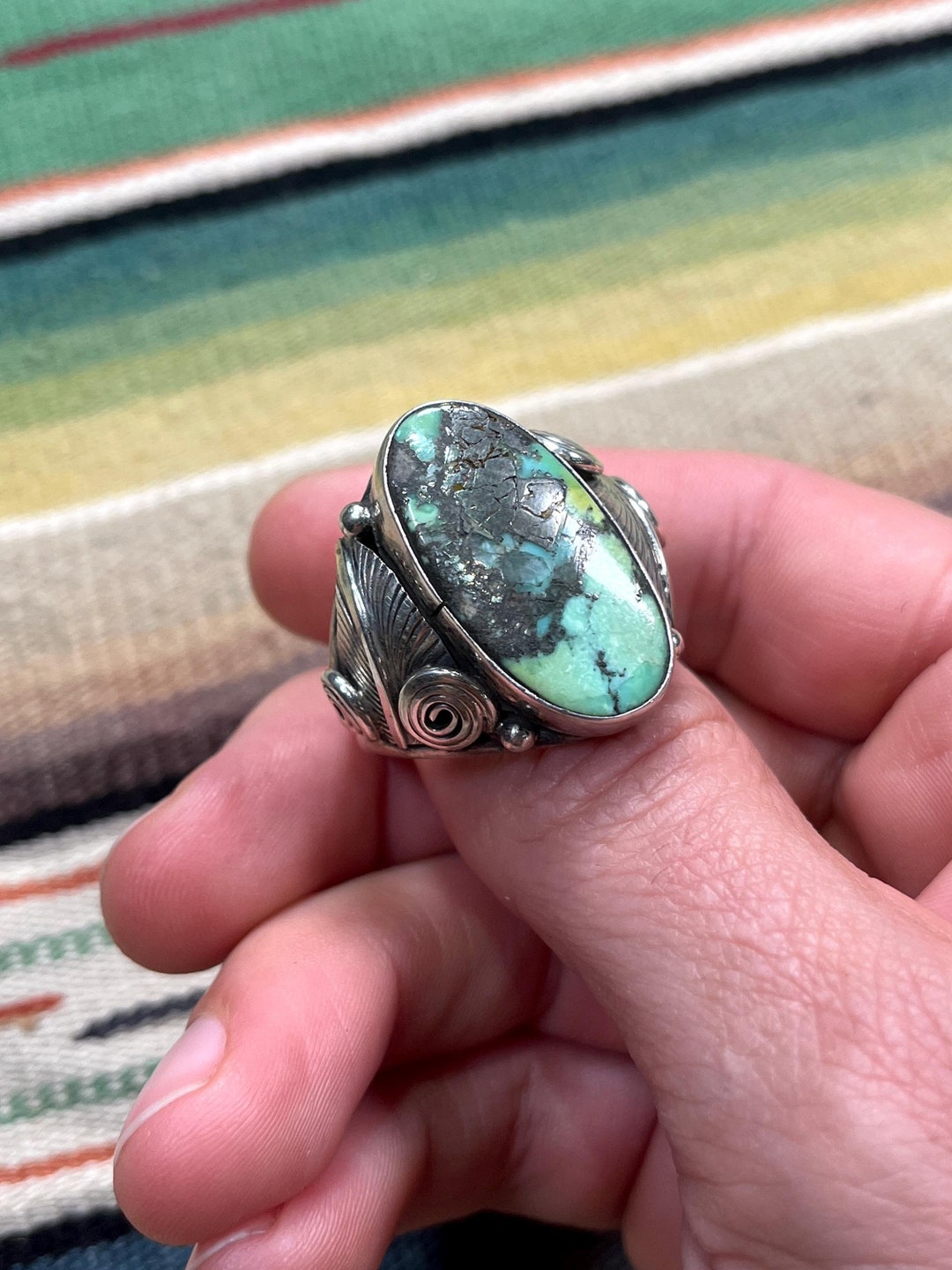 Large KINGMAN TURQUOISE Men's Ring, Handmade by Navajo Native American ...