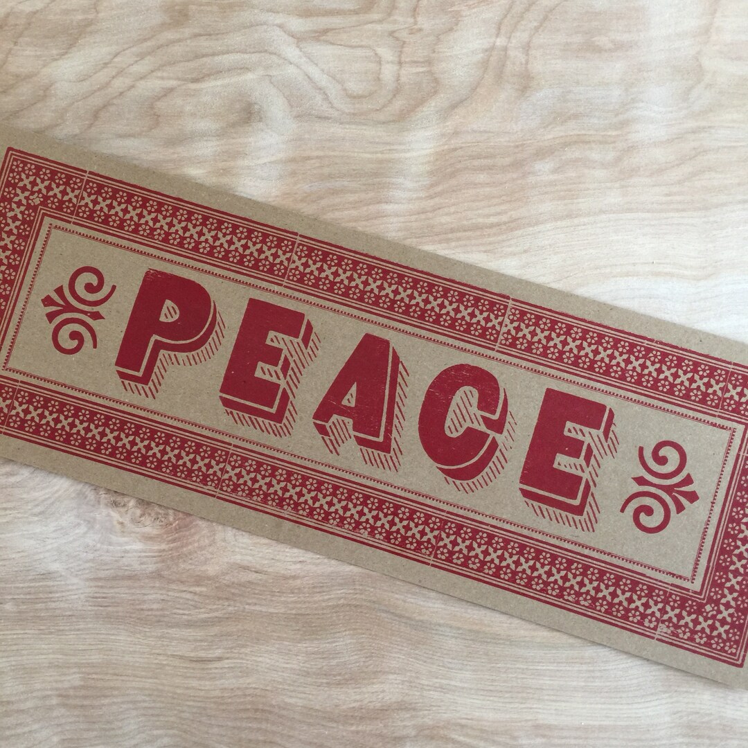 PEACE PRINT Rustic Sign to Frame Red Letterpress Poster Typographic ...