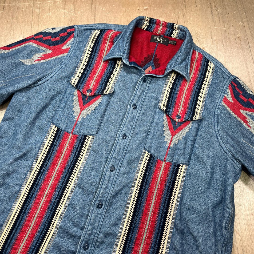 RRL Indigo Jacquard Chimayo Overshirt, Double RL Ralph Lauren XXL ...