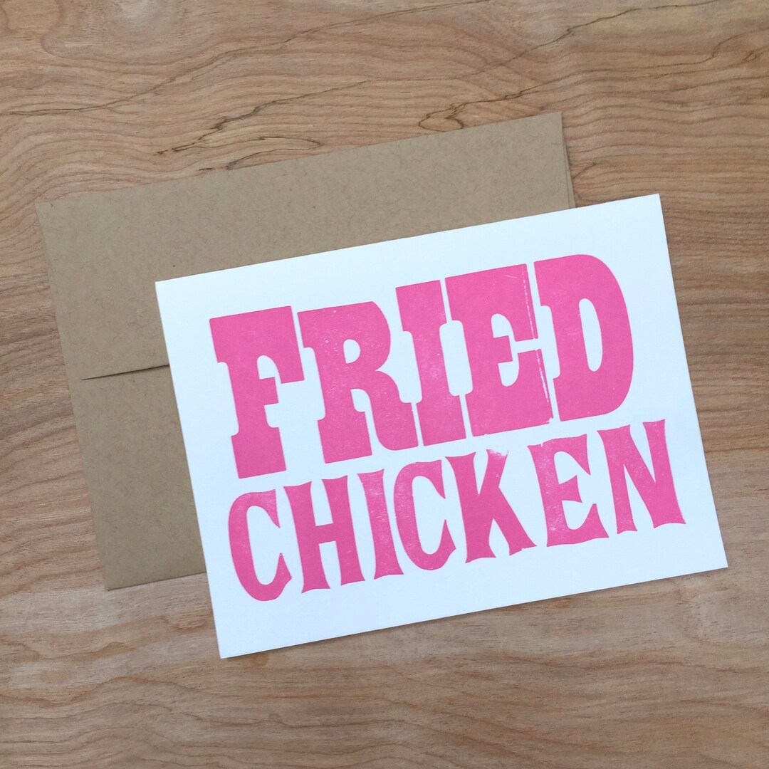 1 Pink FRIED CHICKEN Greeting Card, Letterpress Kitchen Art, Southern ...