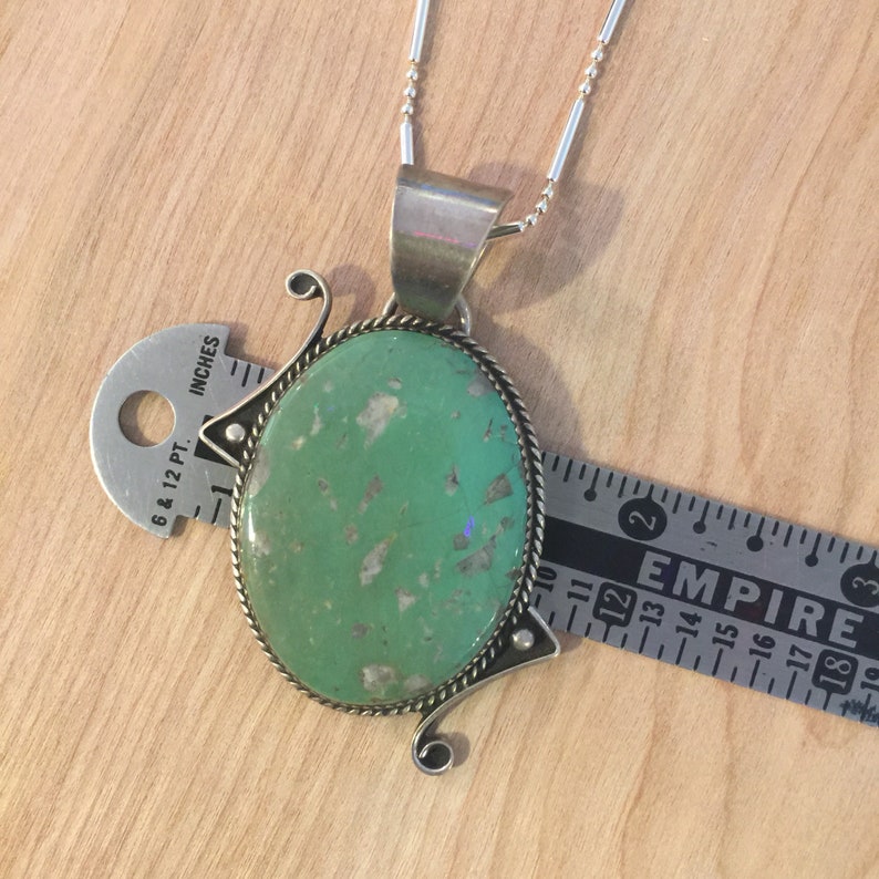 Large Crescent Valley TURQUOISE Pendant NECKLACE Sterling Silver Chain ...