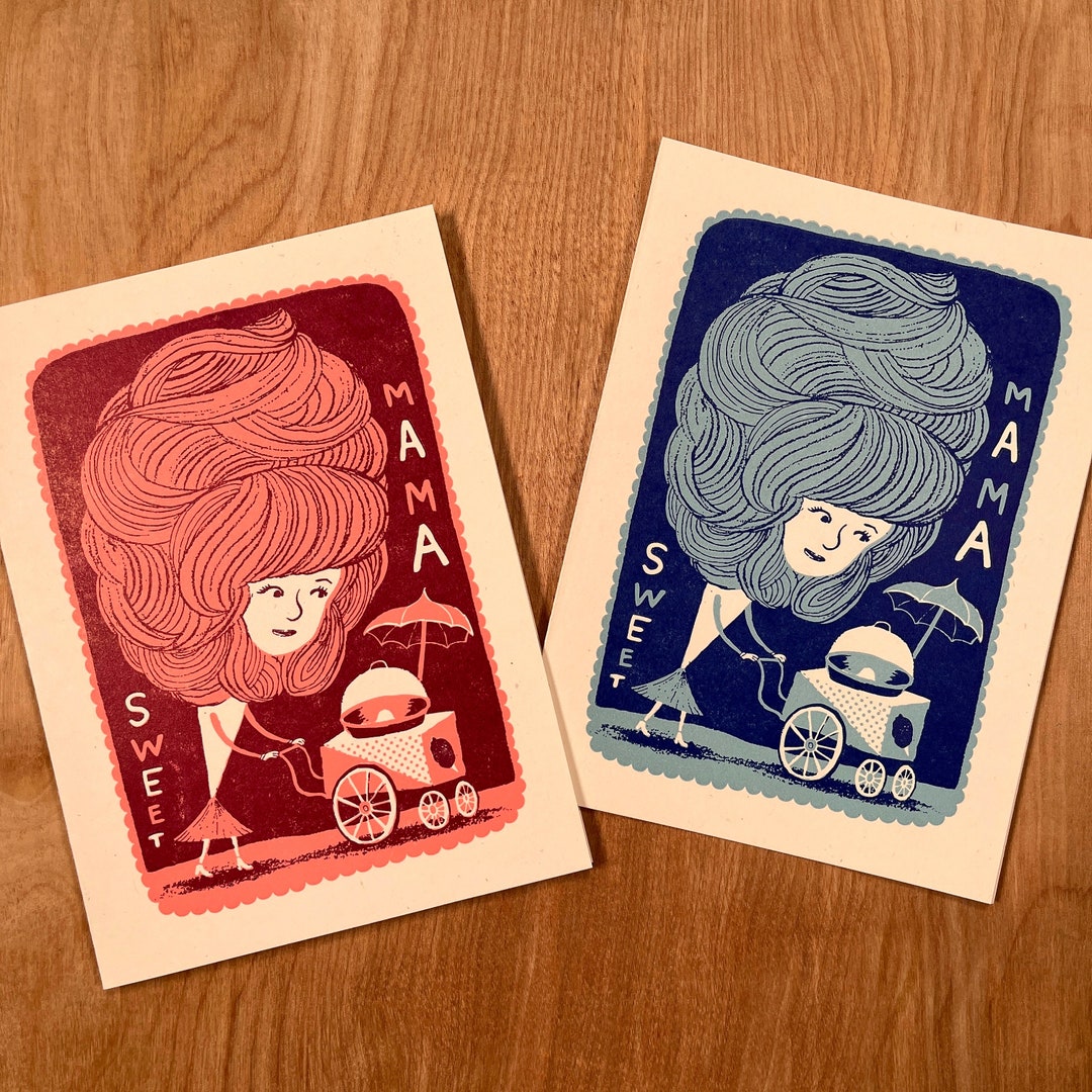 PAIR of SWEET MAMA Pink and Blue Cards Hand Printed Letterpress, Bjorn ...