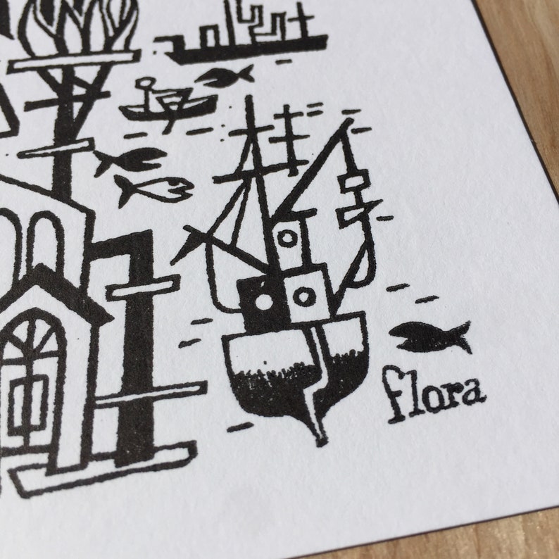 JIM FLORA 3 HARBOR Scenes Hand Printed Letterpress Prints Mid Century ...