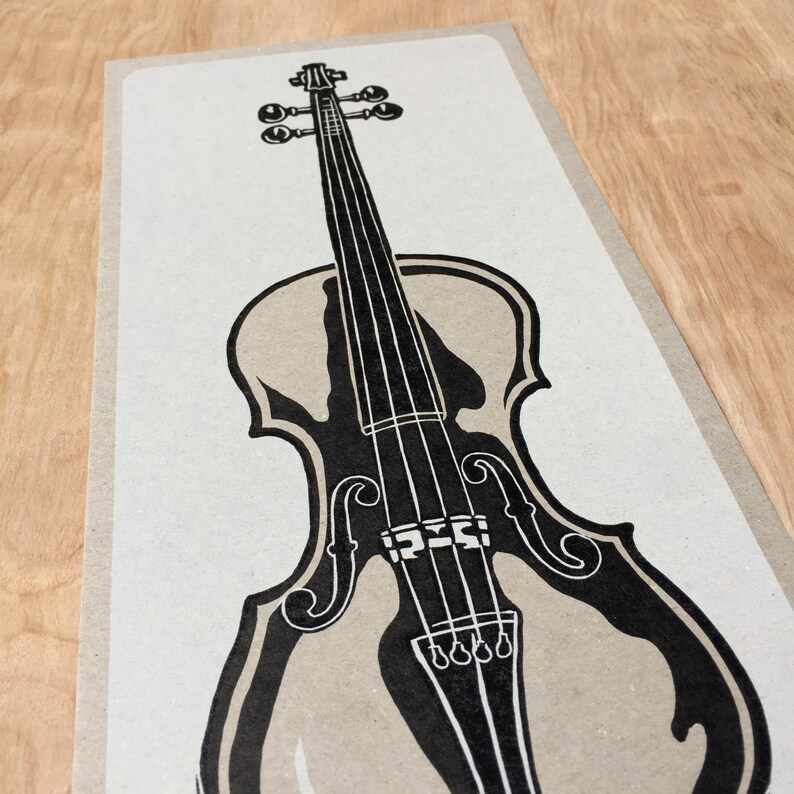 FIDDLE INSTRUMENT PRINT Hand Printed Letterpress Poster Linocut Relief ...