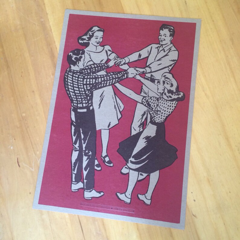 SQUARE DANCE Poster Hands Across RED Hand Printed | Etsy