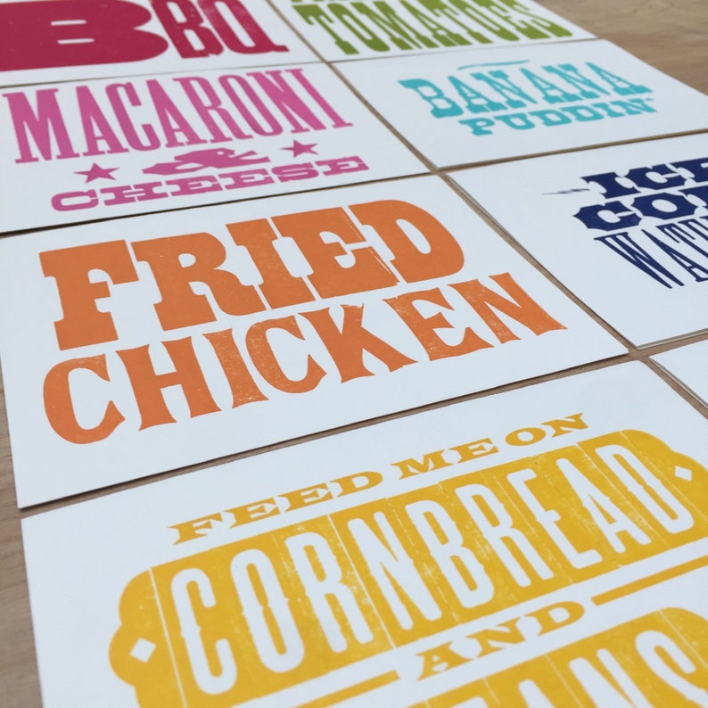 1 Yellow CORNBREAD and BEANS Greeting Card Letterpress Kitchen Art ...