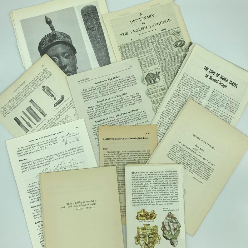 Vintage Book Paper Ephemera Pack Assorted Pages From Books - Etsy