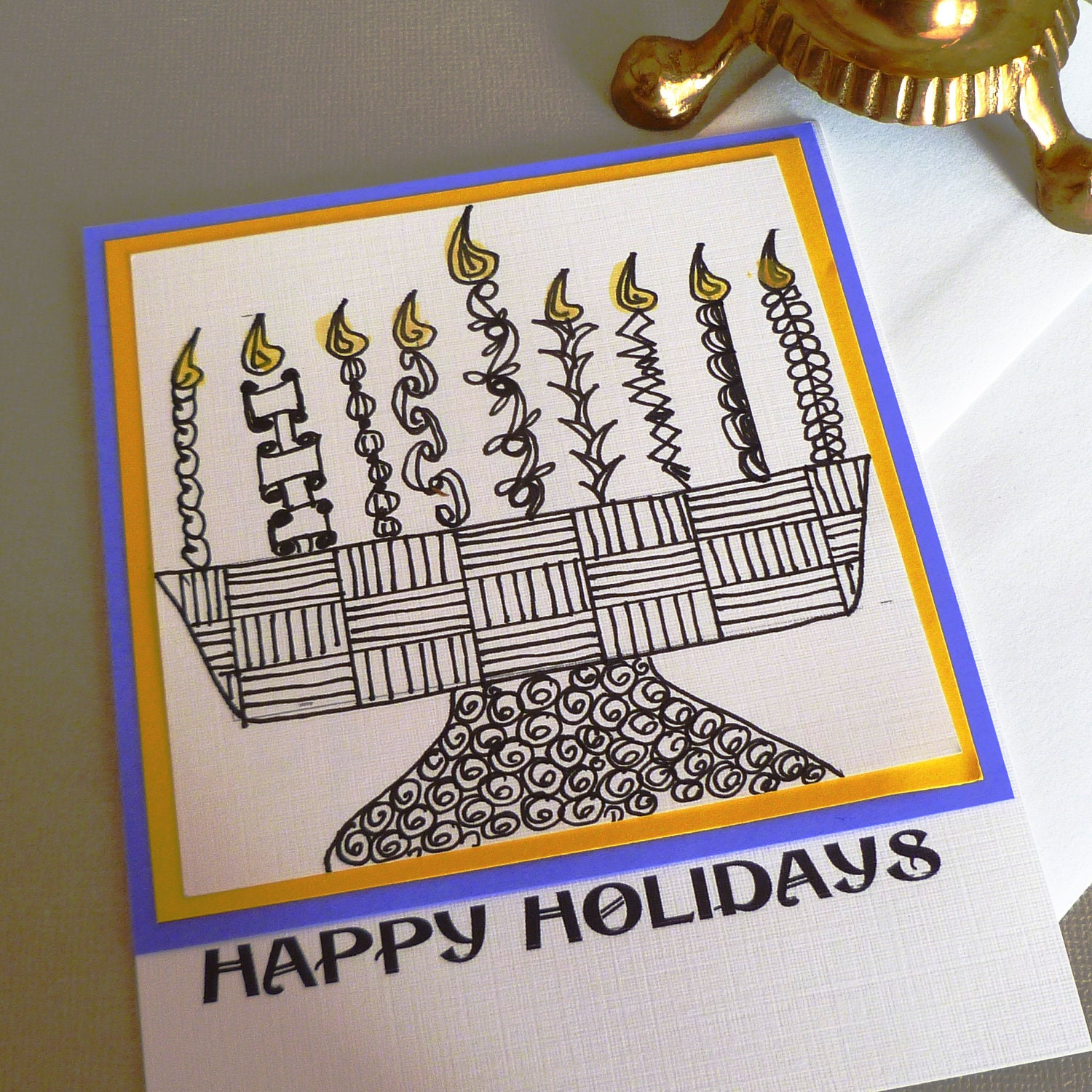 Hand Drawn Zentangle Style Chanukah Menorah Design Gift Card - Etsy