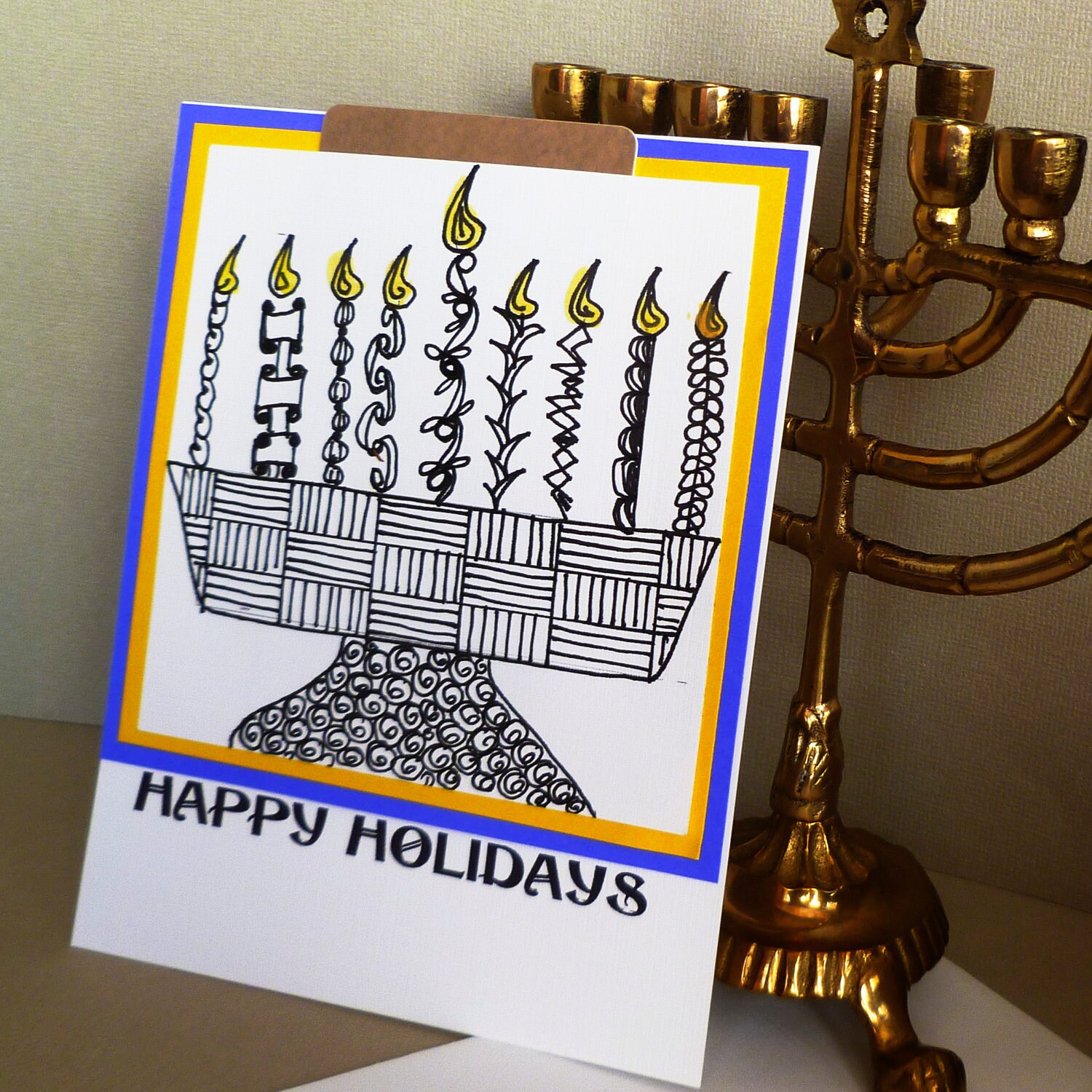 Hand Drawn Zentangle Style Chanukah Menorah Design Gift Card - Etsy