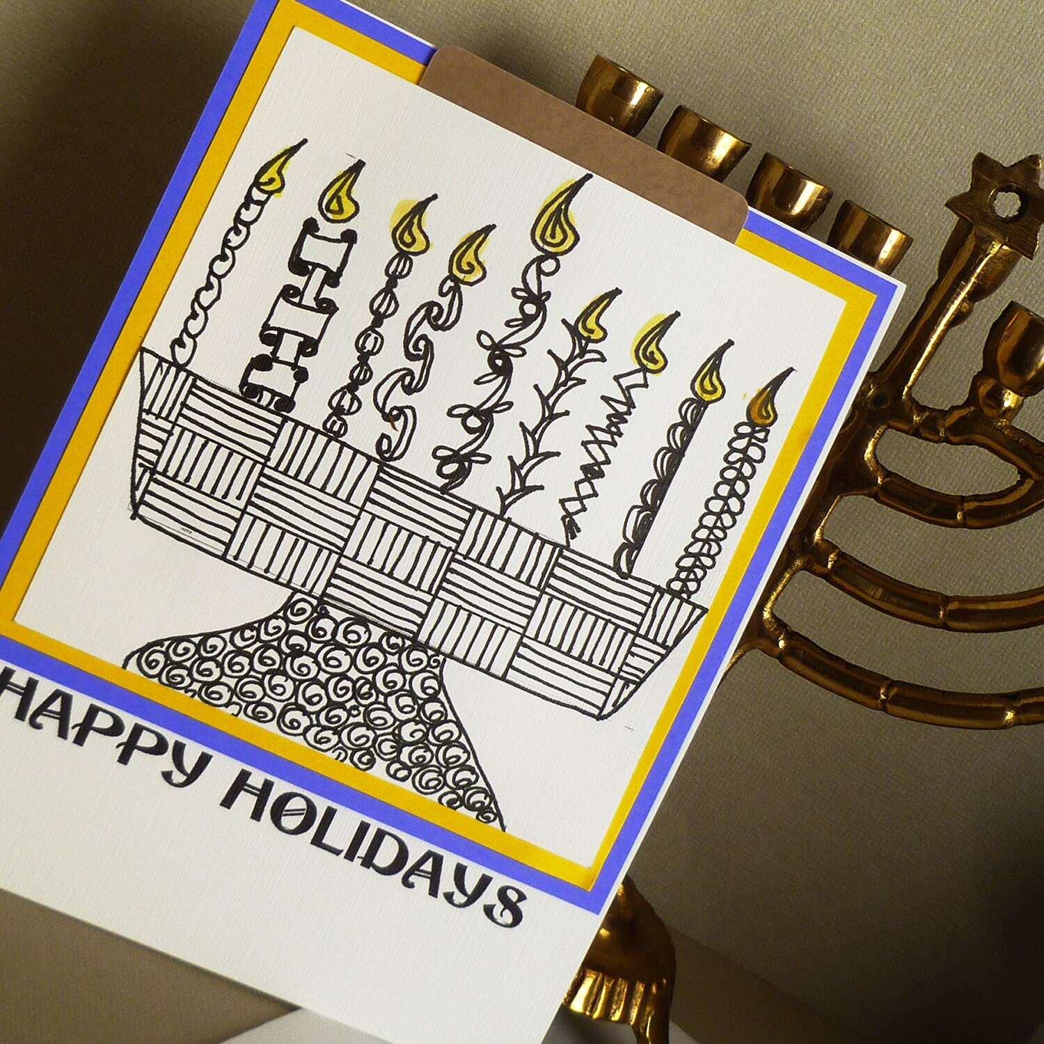 Hand Drawn Zentangle Style Chanukah Menorah Design Gift Card - Etsy