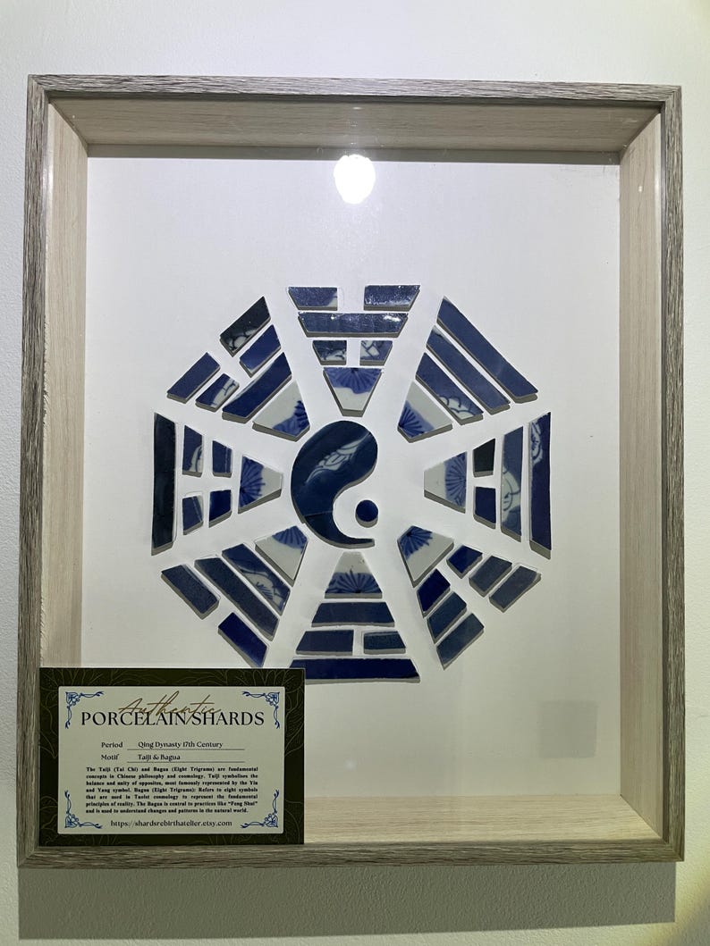 Authentic Blue & White Porcelain Shard 17th Century Frame Artwork Taiji ...