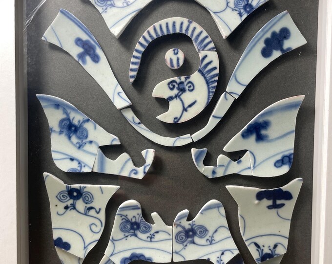 Authentic Blue & White Porcelain Shard Peking Opera Mask Frame Artwork ...